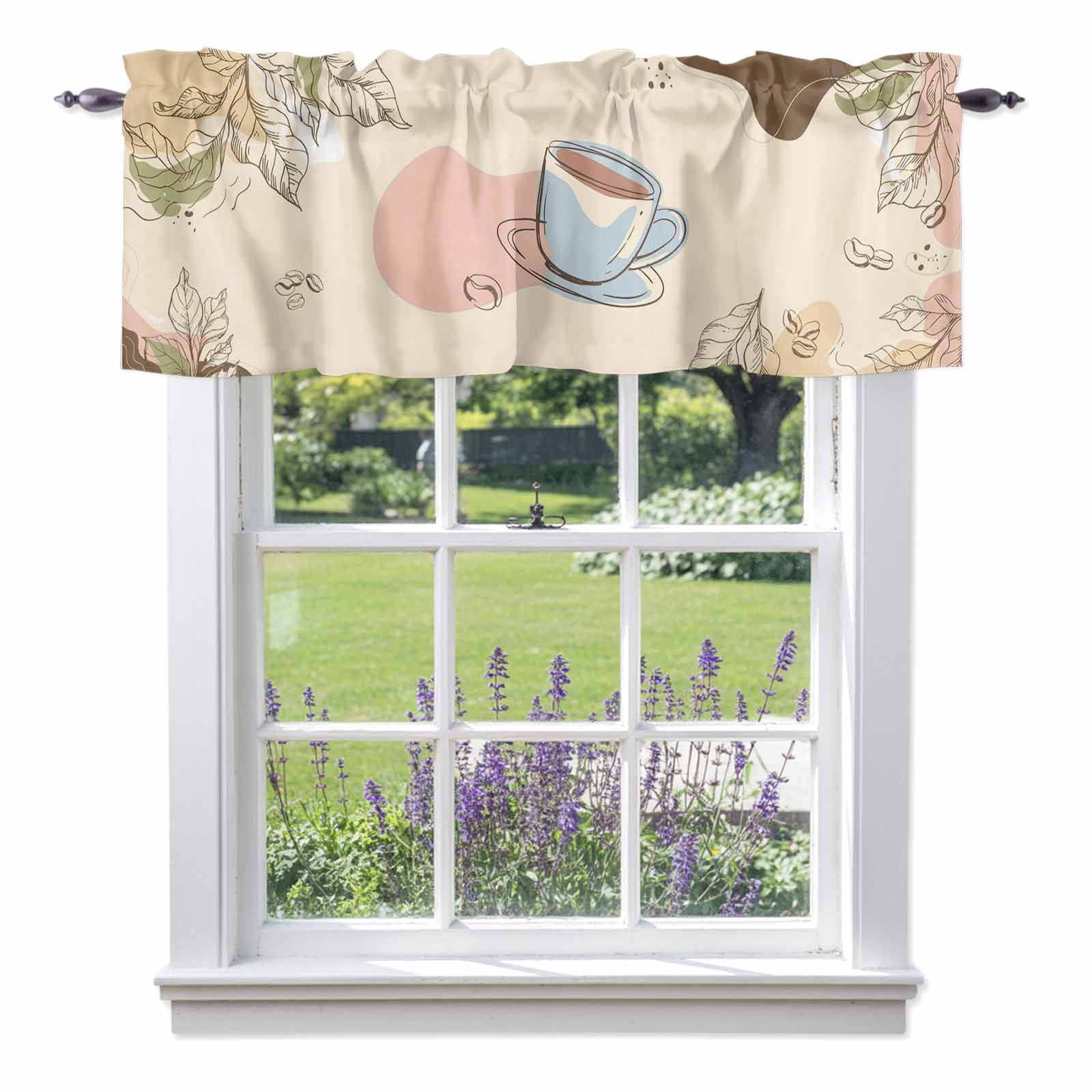 Bohemia Coffee Valances for Windows Minimalist Beige Brown Drink Leaf ...