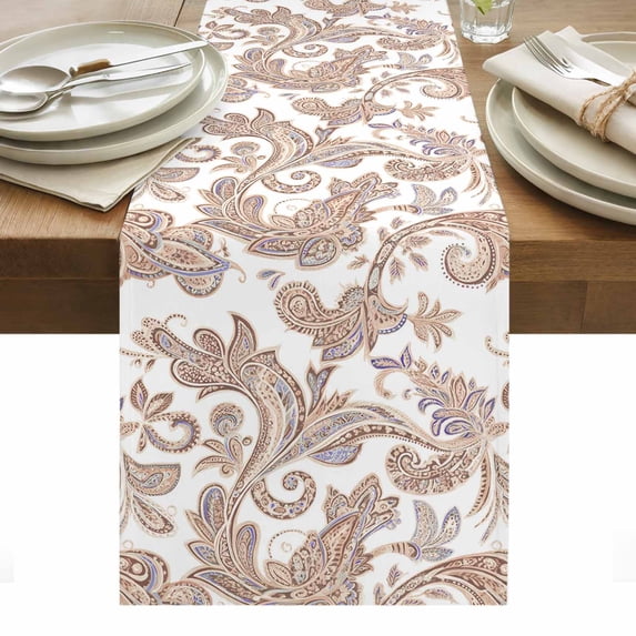 Bohemia Cotton Linen Table Runner Pesley Vintage Brown Flowers Leaf ...