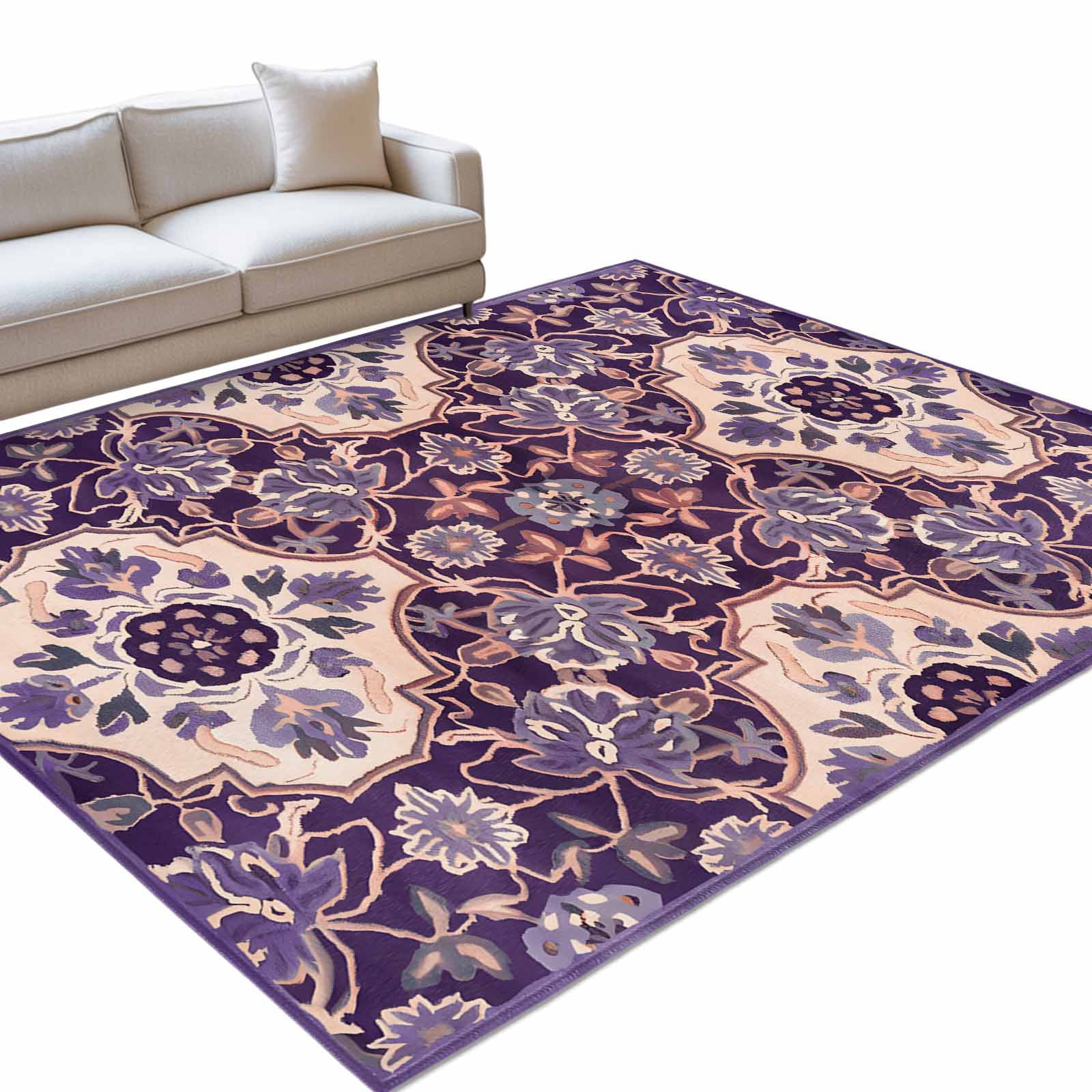 Bohemia Ethnic Style Area Rug, Retro Purple Southwest Pattern Non-Slip ...