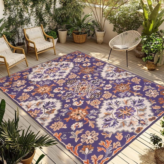 Bohemia Ethnic Style Outdoor Rug, Retro Southwest Pattern Purple Non ...
