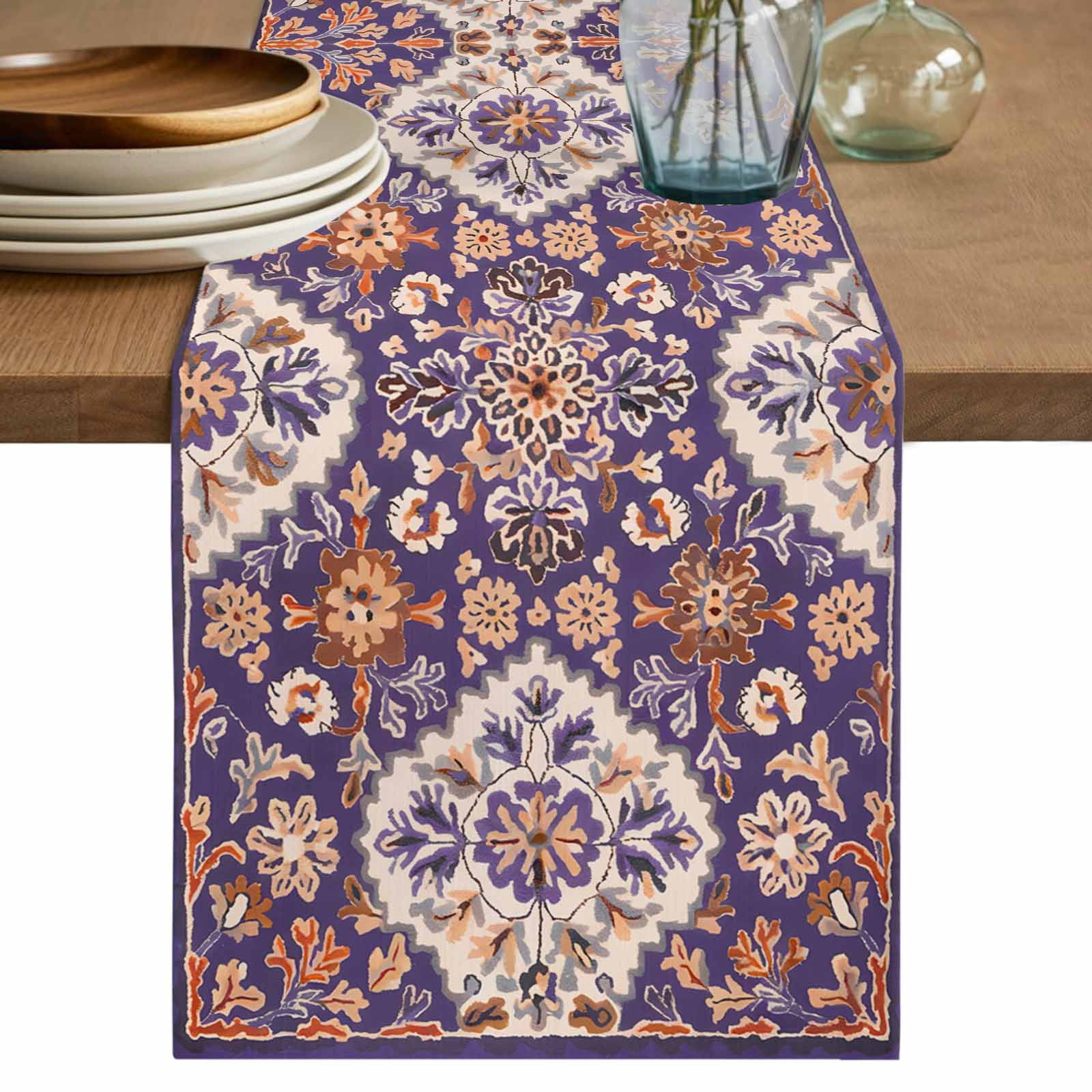 Bohemia Ethnic Style Table Runner, Retro Southwest Pattern Purple ...
