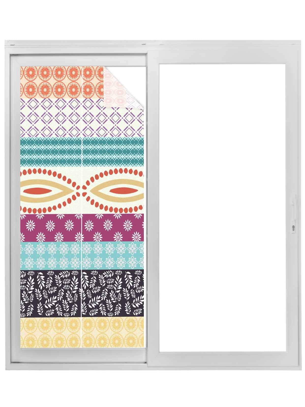 Bohemia Ethnic Window Privacy Film, Boho Tribal Teal Orange Purple ...