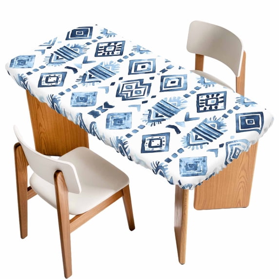 Bohemia Fitted Rectangle Tablecloth 30" x 60" Blue Argyle Abstract ...