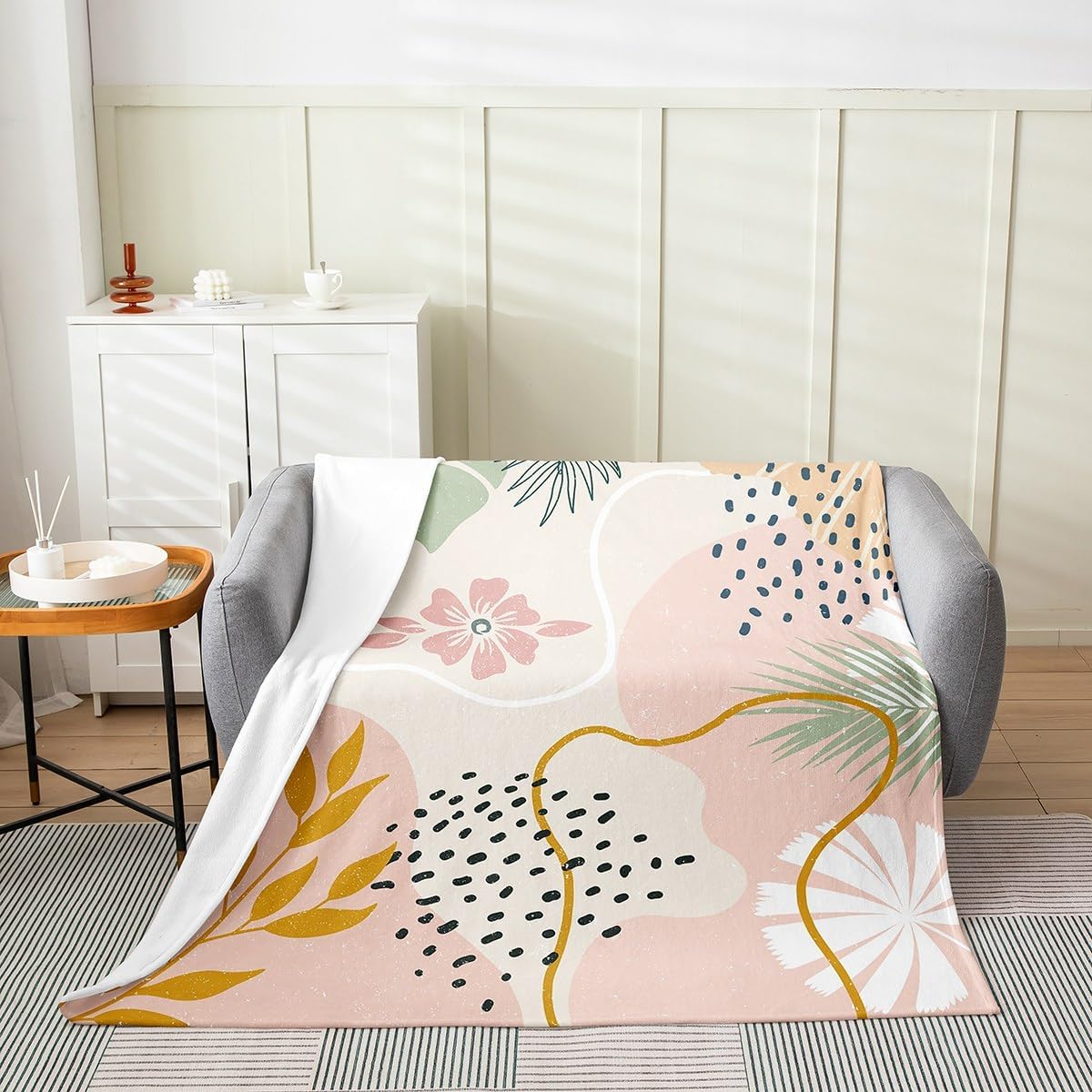 Bohemia Fleece Throw Blanket for Sofa Couch Pink Abstract Modern Art ...