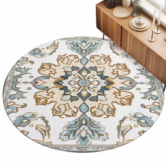 Bohemia Floral Area Rug, Retro Boho Ethnic Farmhouse Blue Flower ...