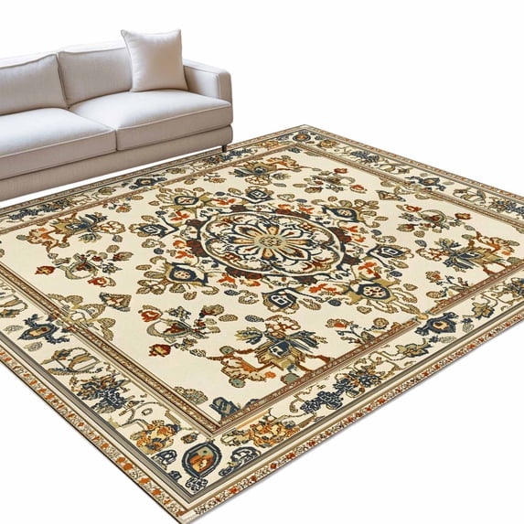 Bohemia Floral Area Rug, Vintage Boho Ethnic Farmhouse Flowers Pattern ...