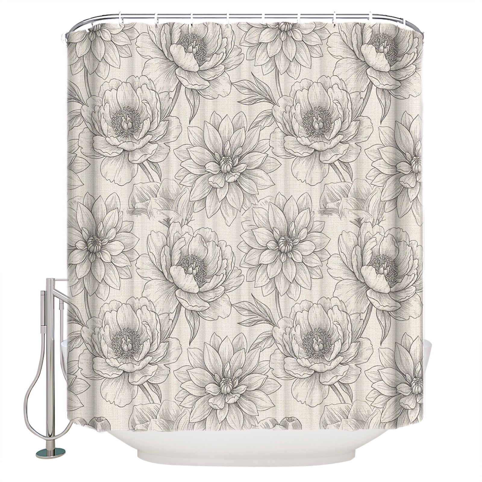 Bohemia Floral Bathroom Shower Curtains with 12 Hooks Polyester ...