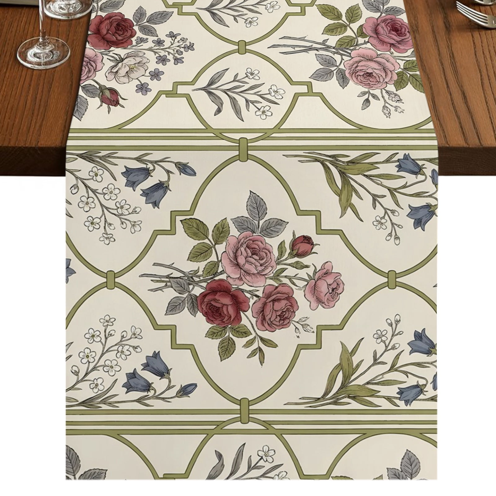 Bohemia Floral Burlap Cotton Table Runner 13x72 Inches Long, Spring ...
