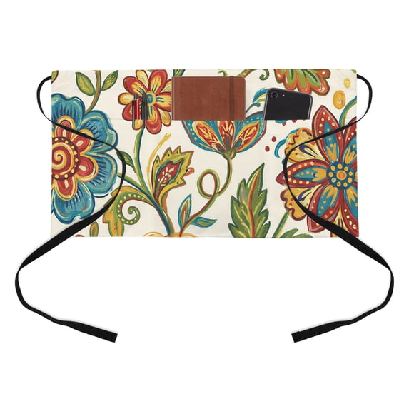 Bohemia Floral Half Waist Apron Vintage Pesley Blue Flowers Leaf Plant ...