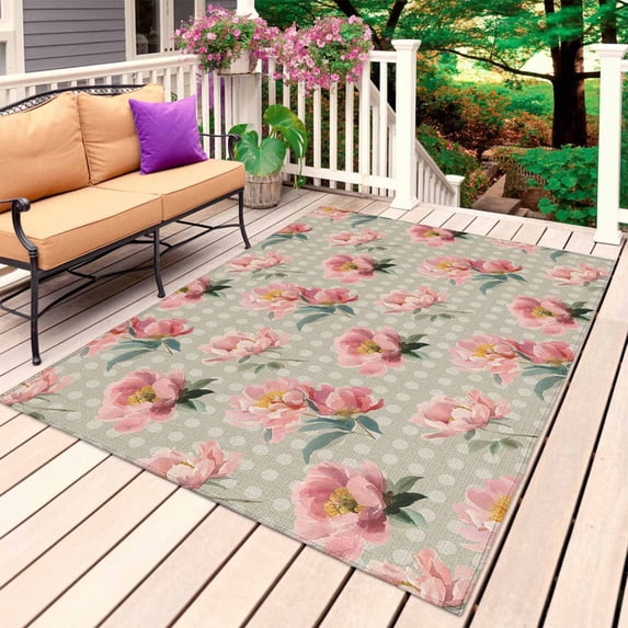 Bohemia Floral Outdoor Rug for Patio/Deck/Porch, Non-Slip Large Area ...