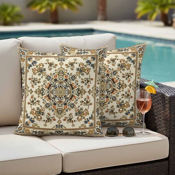 Bohemia Floral Outdoor Waterproof Throw Pillow Covers Set of 2, 18"x18 ...
