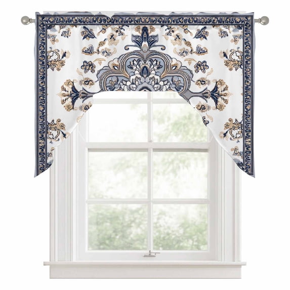 Bohemia Floral Swag Valance for Windows, Blue Retro Boho Ethnic ...
