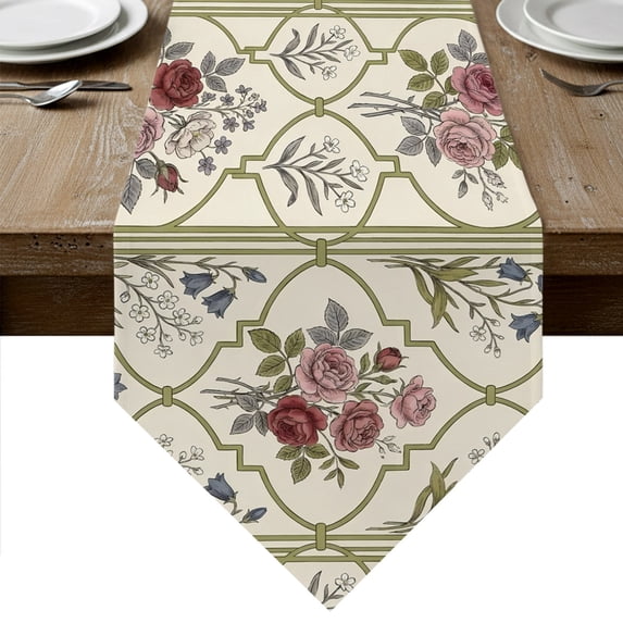 Bohemia Floral Table Runner Linen Burlap Table Runner 72 Inches Long ...