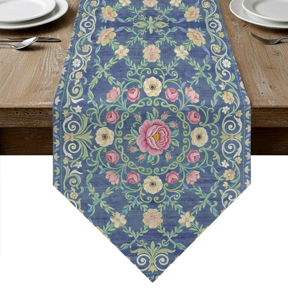 Bohemia Floral Table Runner Linen Burlap Table Runner 72 Inches Long ...