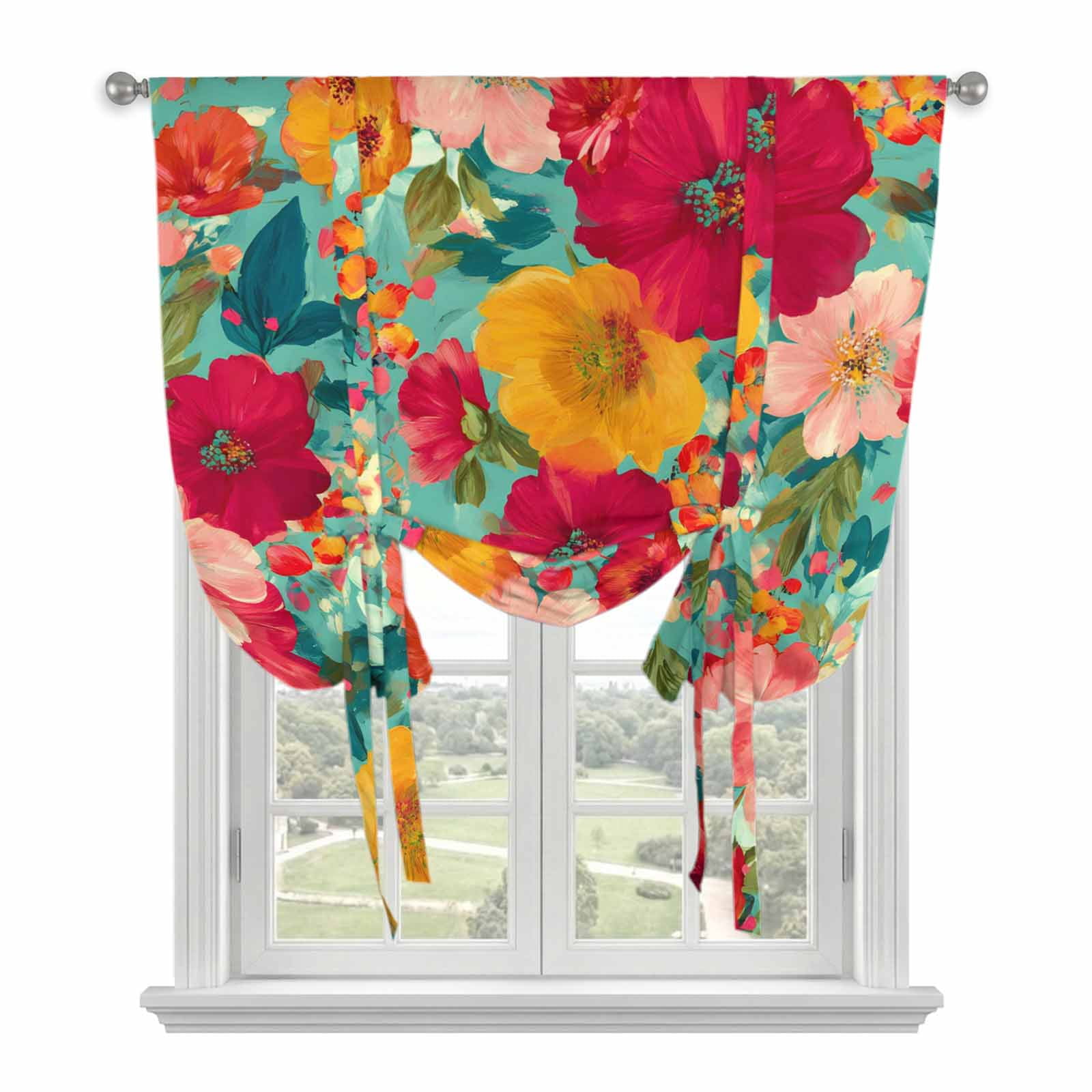 Bohemia Floral Tie Up Curtains for Window, Insulated Balloon Shade ...