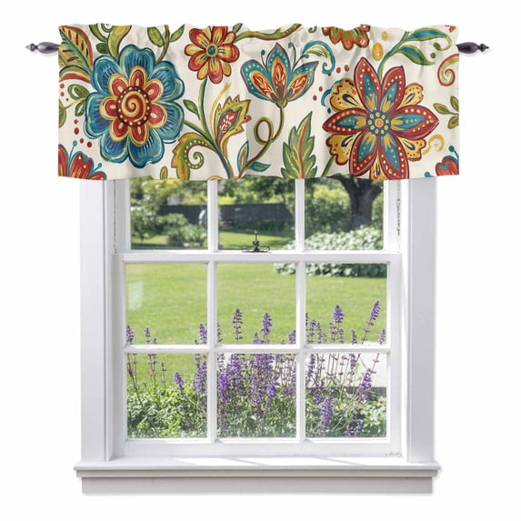 Bohemia Floral Valances for Windows Vintage Pesley Blue Flowers Leaf ...