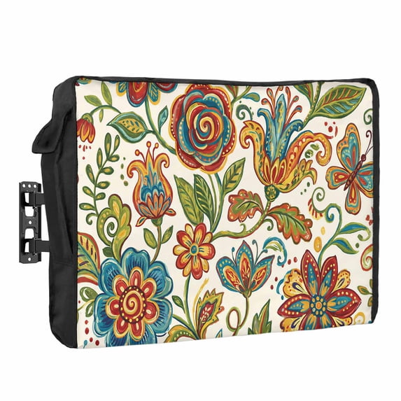 Bohemia Floral Waterproof Outdoor TV Cover, Vintage Pesley Blue Flowers ...