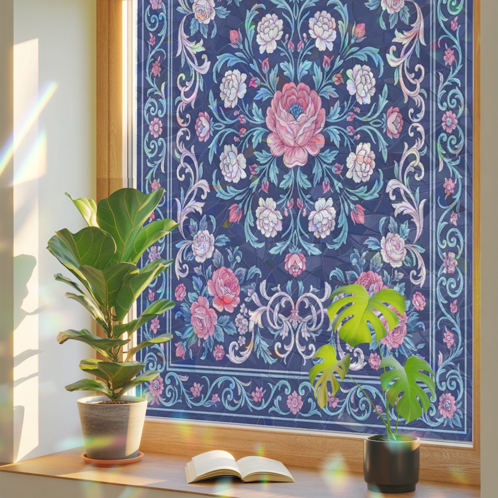 Bohemia Floral Window Privacy Film Rainbow Static Cling Stain Glass ...