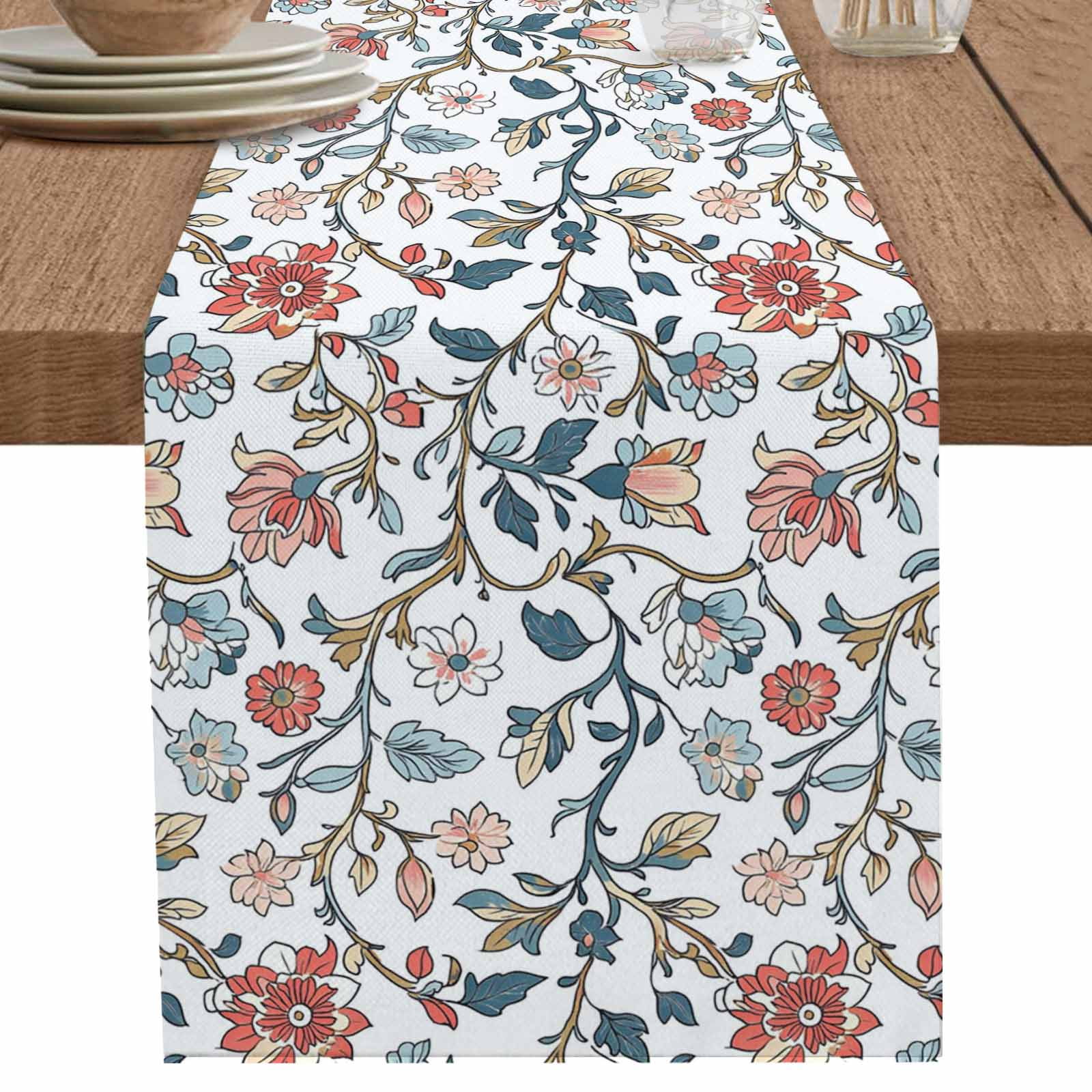 Bohemia Flower Leaves on Retro Table Runner-36 Inch Long Tribal Western ...