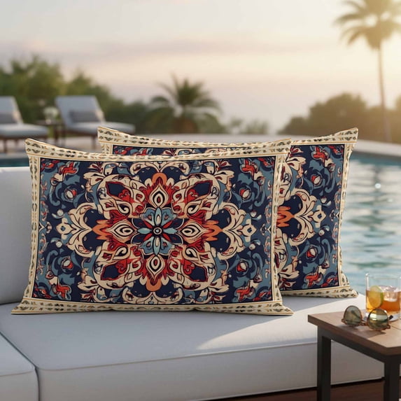Bohemia Flower Outdoor Waterproof Throw Pillow Covers Set of 2, 20"x12 ...