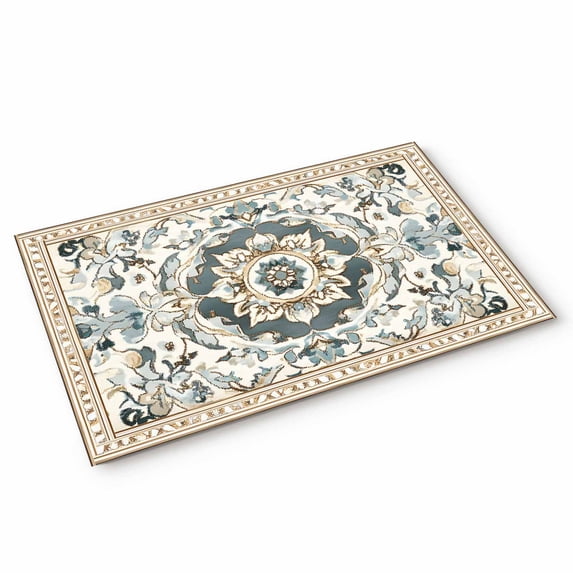 Bohemia Flower Pattern Door Mat Blue Retro Boho Ethnic Farmhouse Floral ...