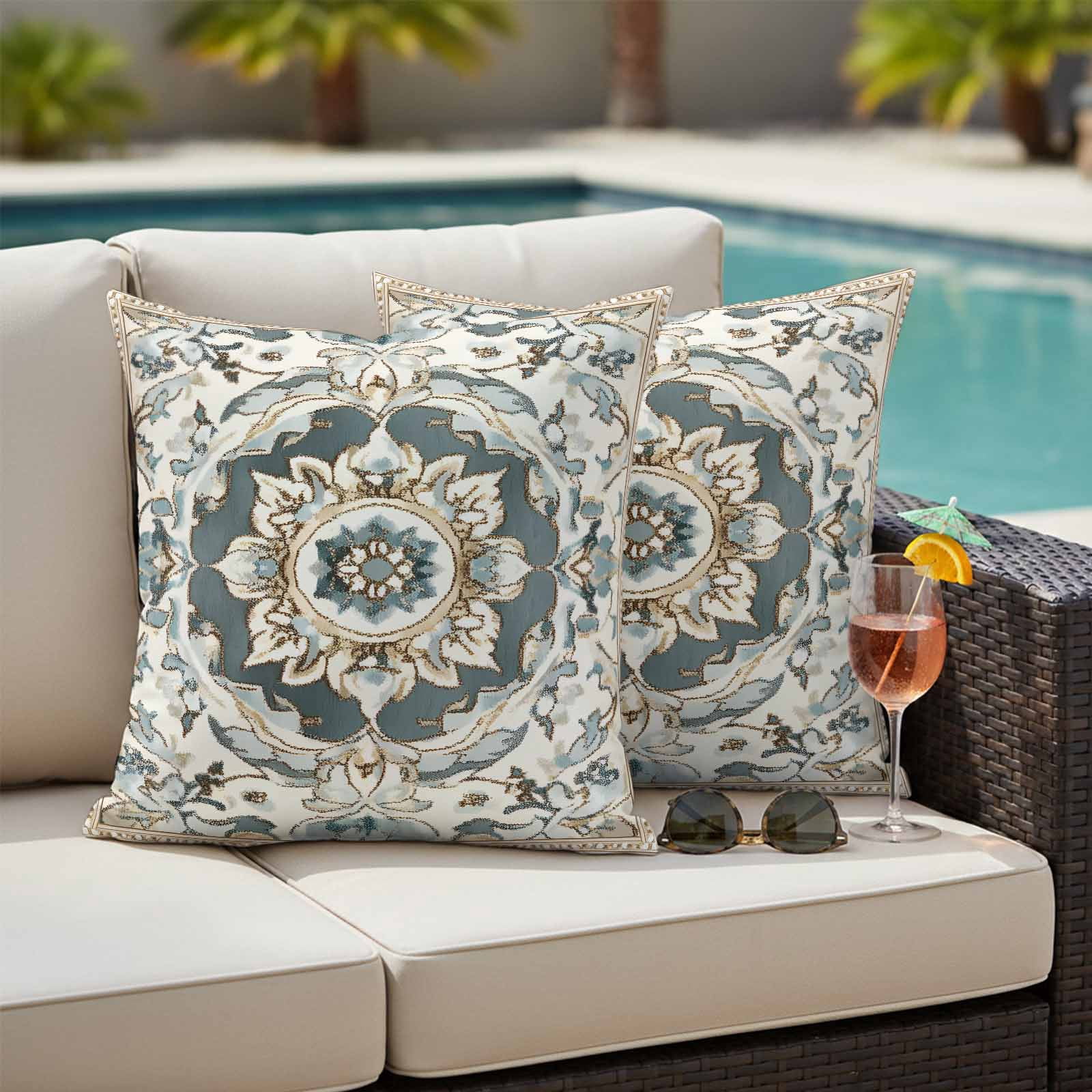 Bohemia Flower Pattern Outdoor Waterproof Throw Pillow Covers Set of 2 ...