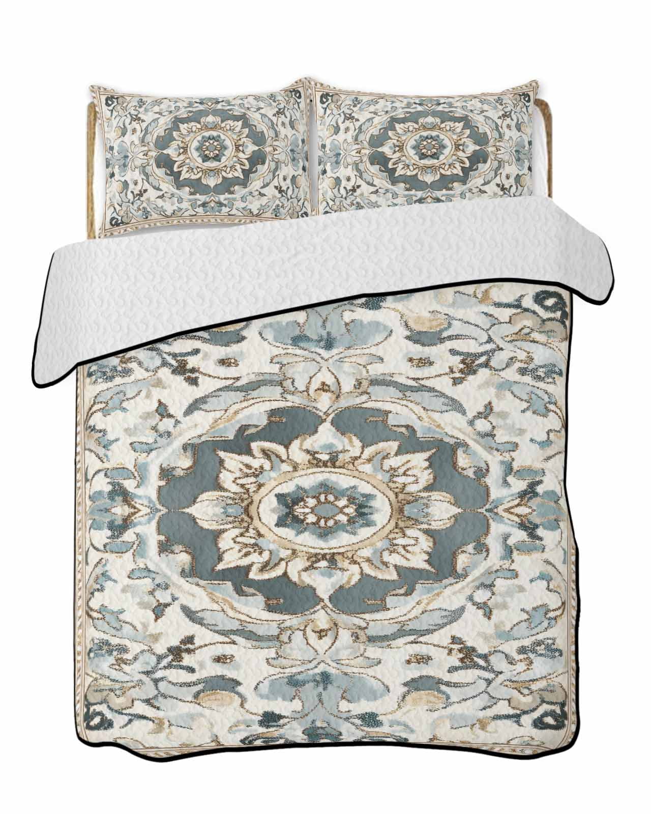 Bohemia Flower Pattern Quilts Bedding Set King Size Blue Retro Boho ...