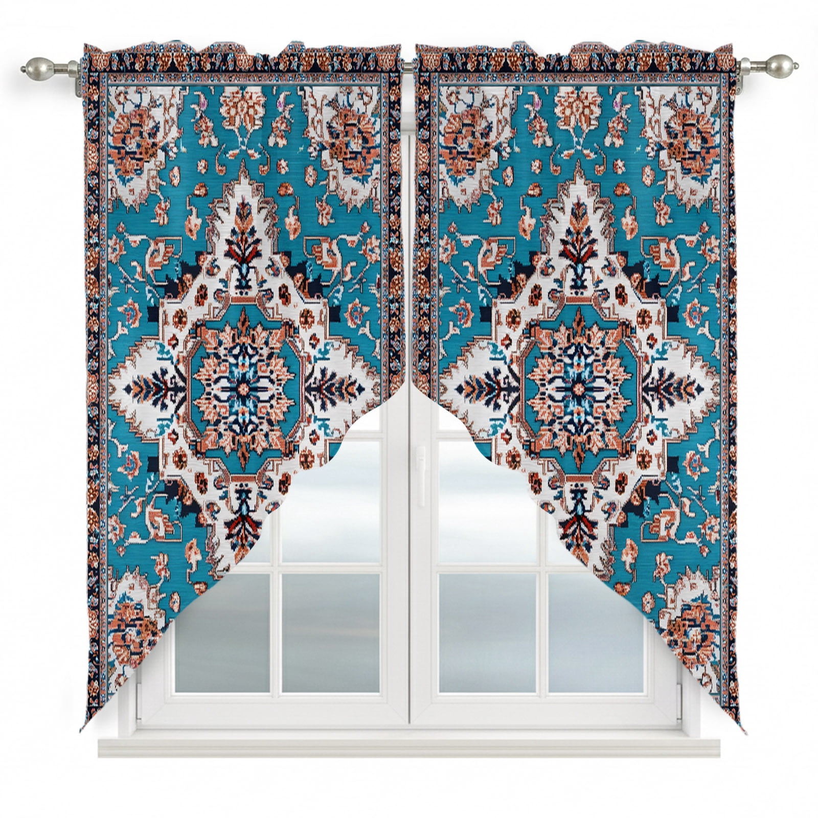 Bohemia Flower Swag Curtain Valance for Window 2 Panels Blue Vintage ...