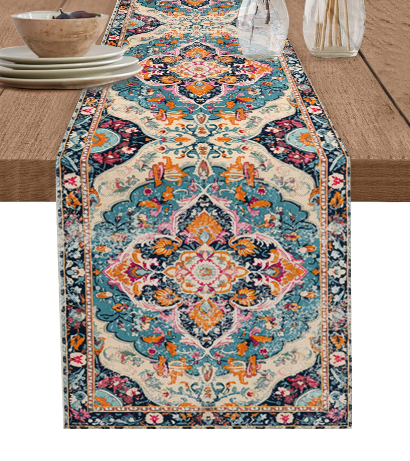 Bohemia Flower, Table Runner Colorful Vintage Abstract Geometric ...