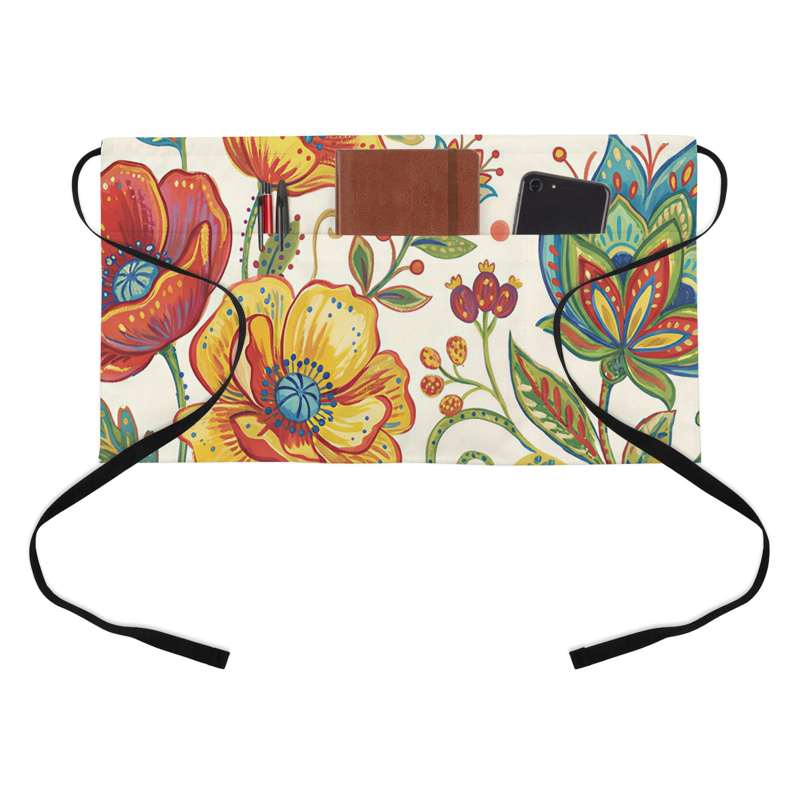 Bohemia Flowers Half Waist Apron Color Vintage Pesley Floral Leaf Plant ...