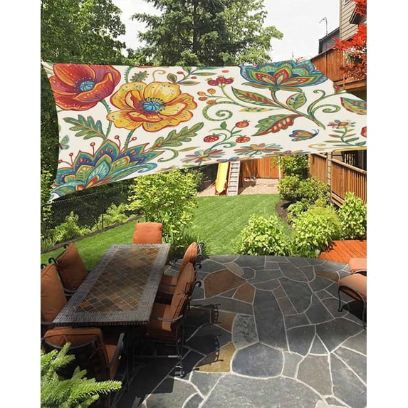 Bohemia Flowers Sun Shade Sail 12'X16' Color Vintage Pesley Floral Leaf ...