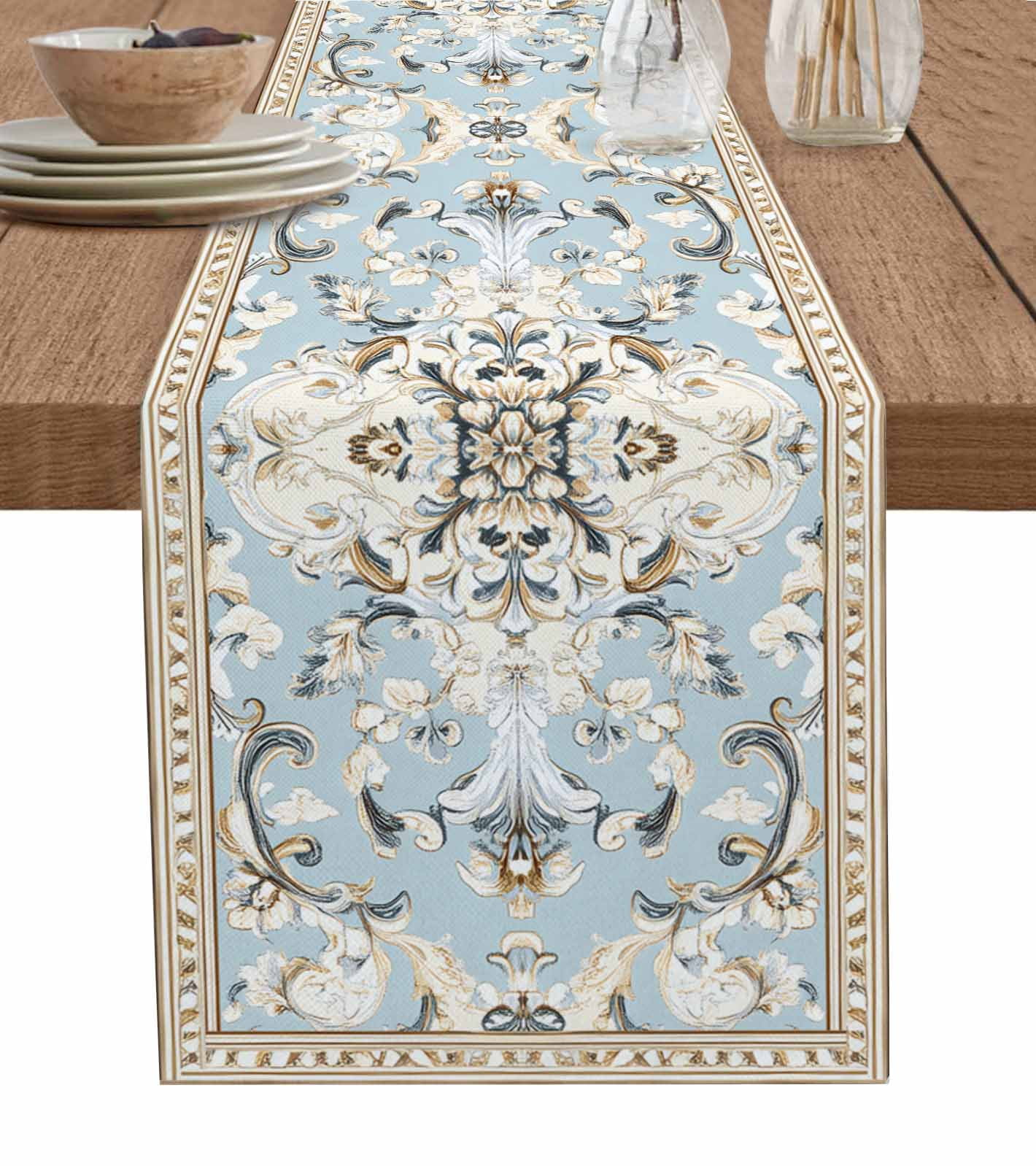 Bohemia Flowers Table Runner 72 Inches, Boho Ethnic Rustic Abstract ...