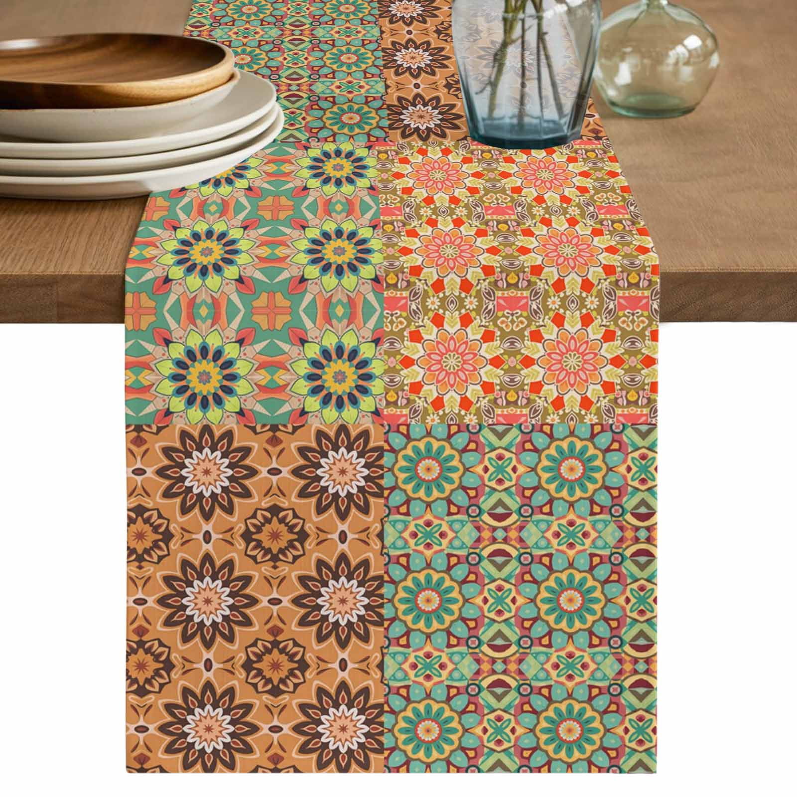 Bohemia Flowers Table Runner, Green Brown Red Floral Gorgeous Vintage ...