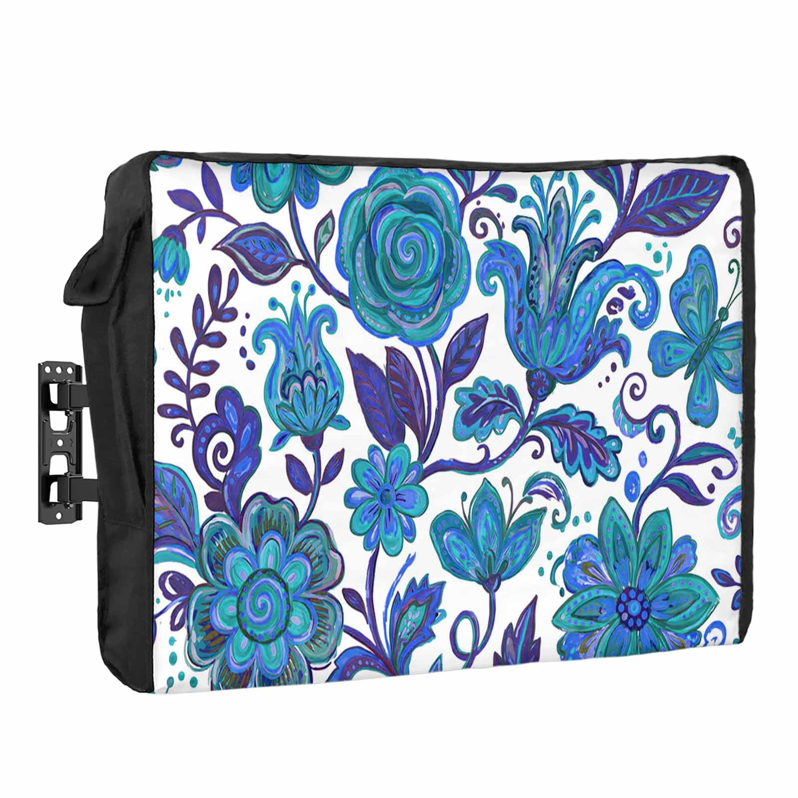 Bohemia Flowers Waterproof Outdoor TV Cover, Vintage Pesley Blue Floral ...