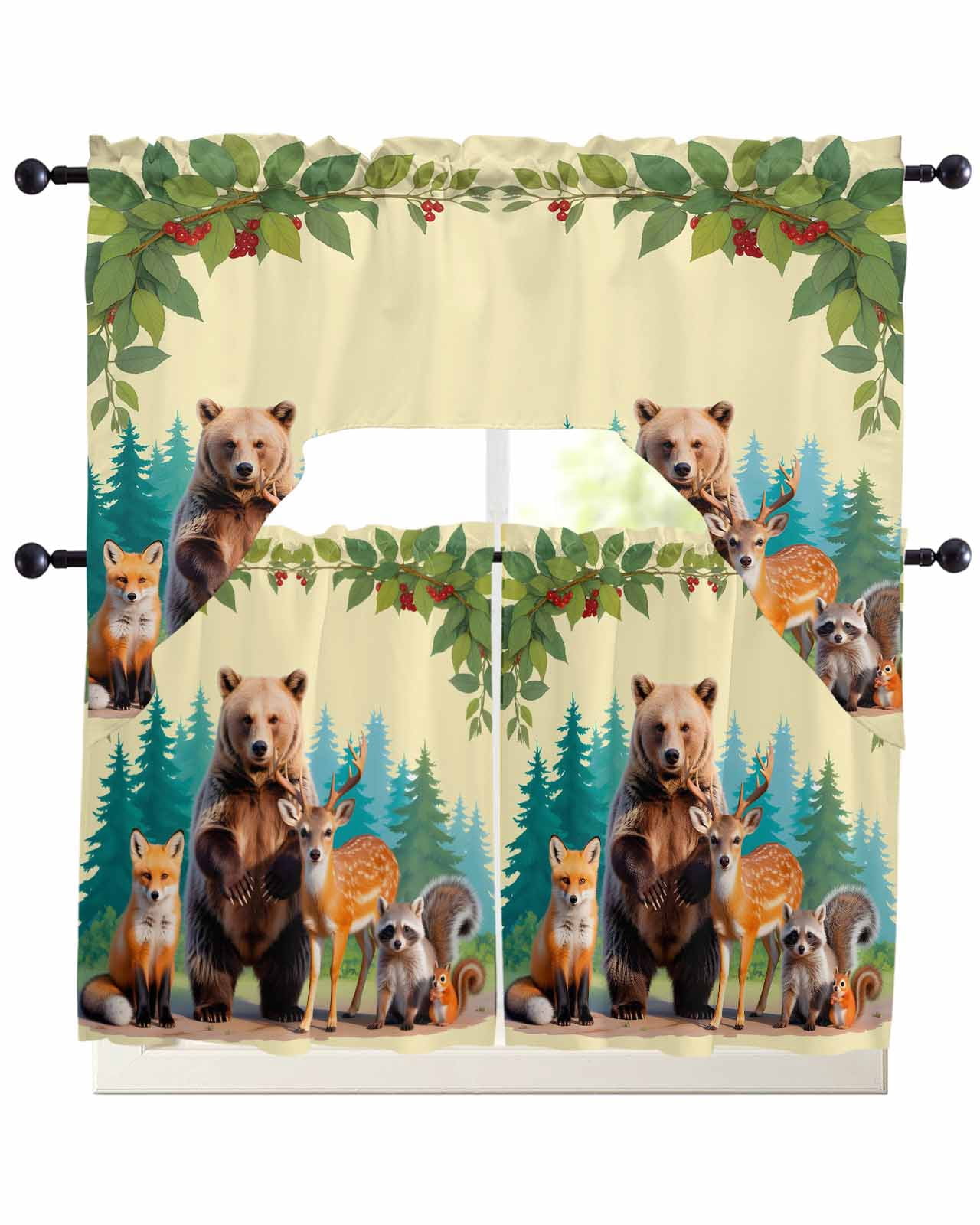 Bohemia Forest Animals Kitchen Curtains Sets 24 Inch Length with ...