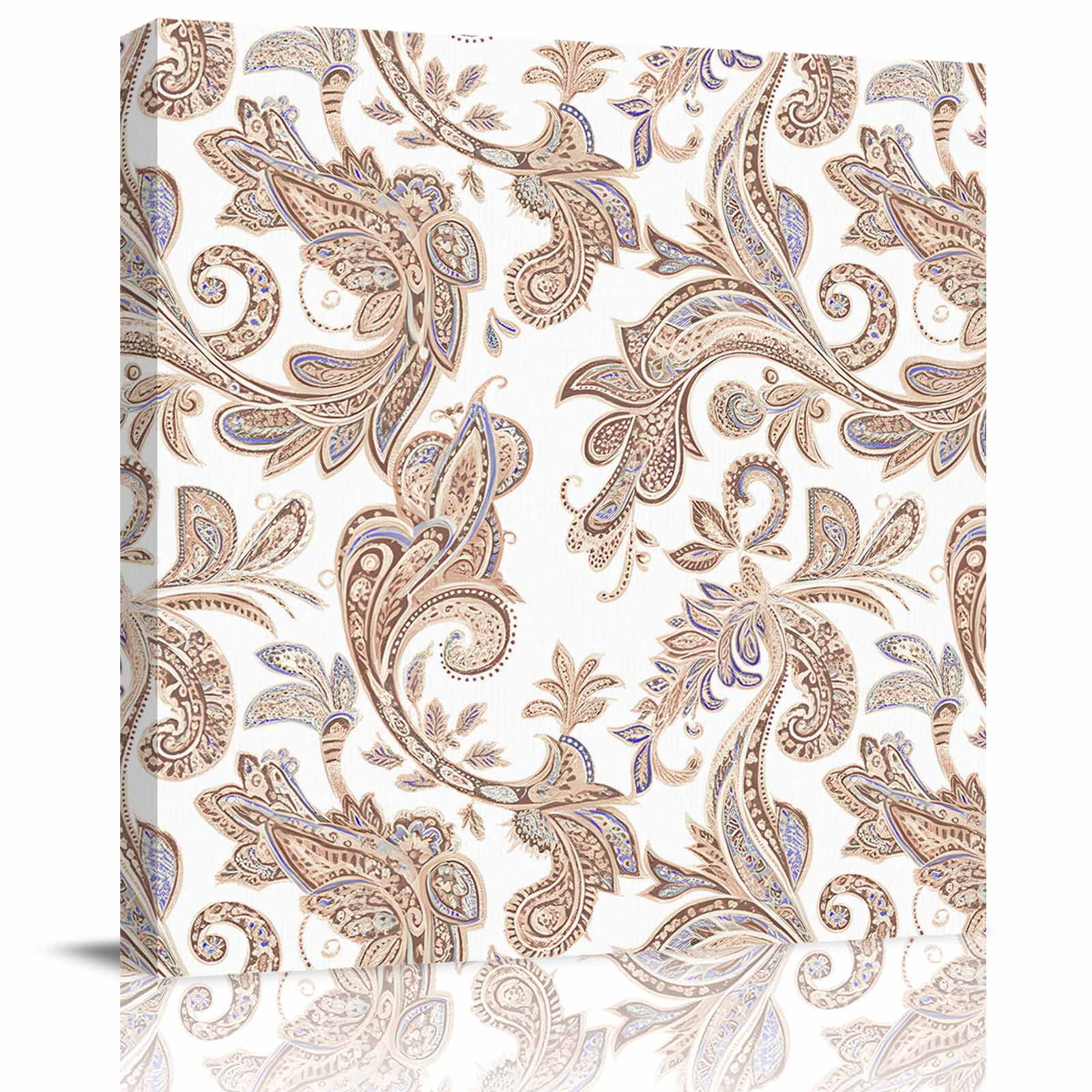 Bohemia Framed Canvas Wall Art, Pesley Vintage Brown Flowers Leaf ...