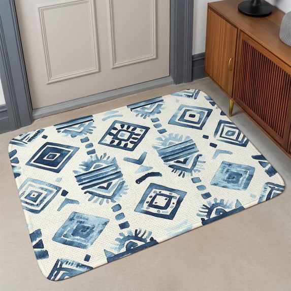 Bohemia Front Door Mat Indoor Entrance, Blue Argyle Abstract Geometric ...