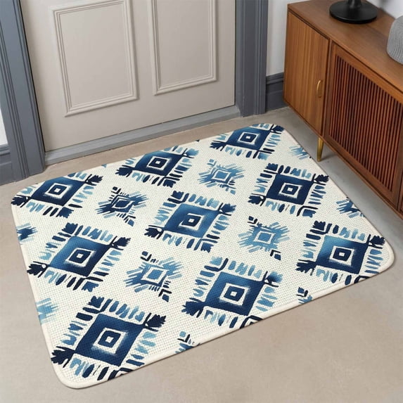 Bohemia Front Door Mat Indoor Entrance, Blue Argyle Pattern Ethnic ...