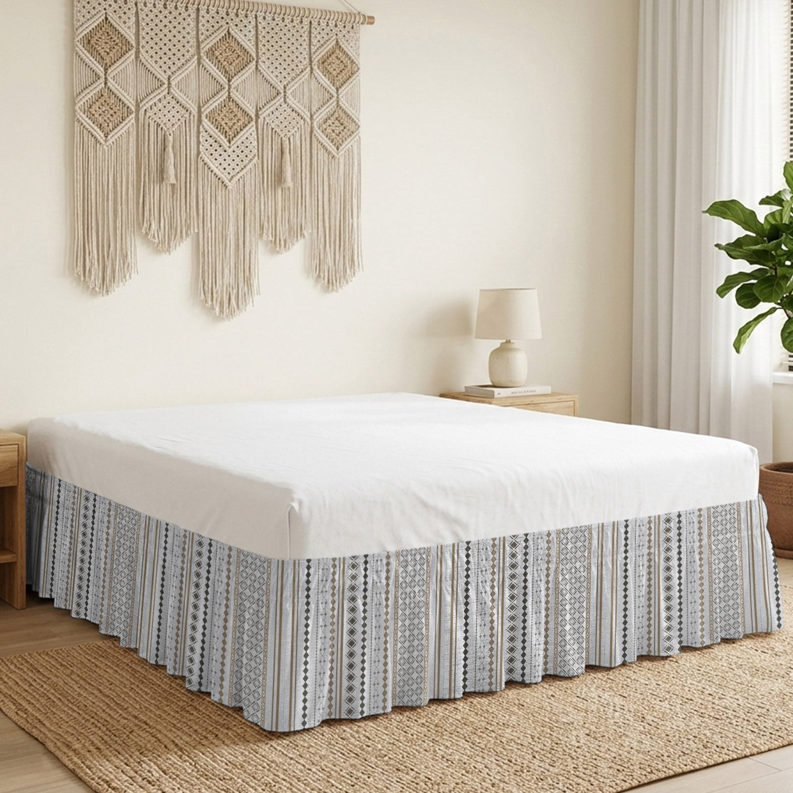 Bohemia Geometric Bed Skirt Bed Skirts Queen Size 18 Inch Drop, Brown ...