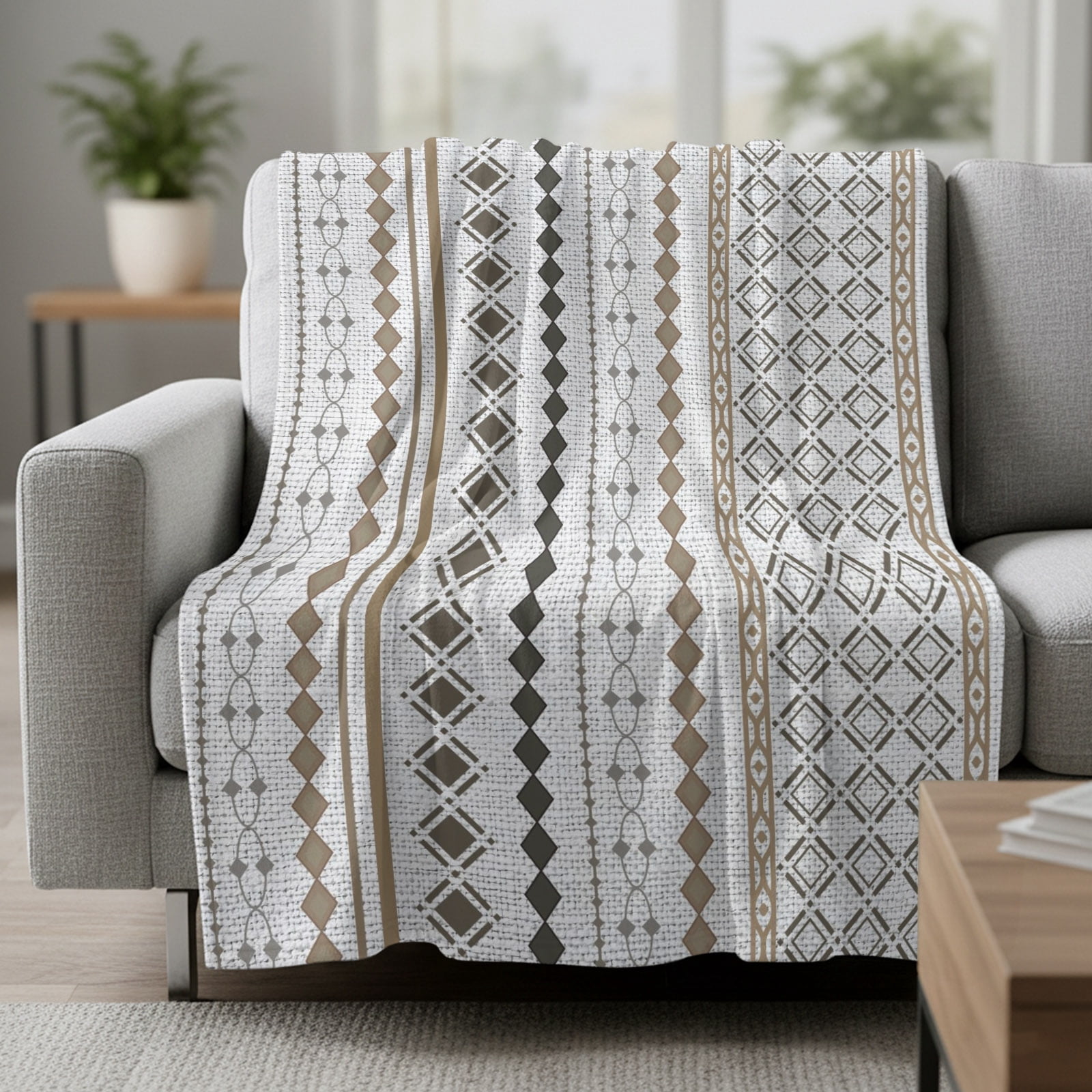 Bohemia Geometric Fleece Throw Blanket Brown Stripes Diamond Ethnic ...
