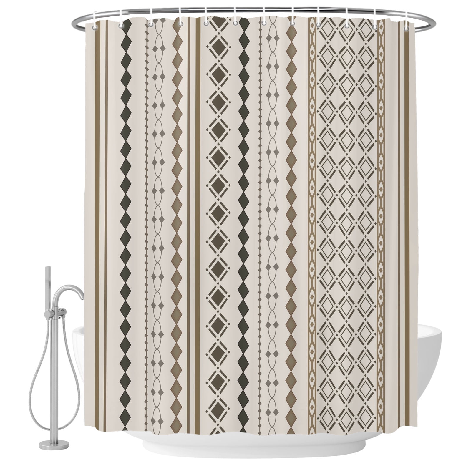 Bohemia Geometric Shower Curtain for Bathroom, Beige Brown Stripes ...