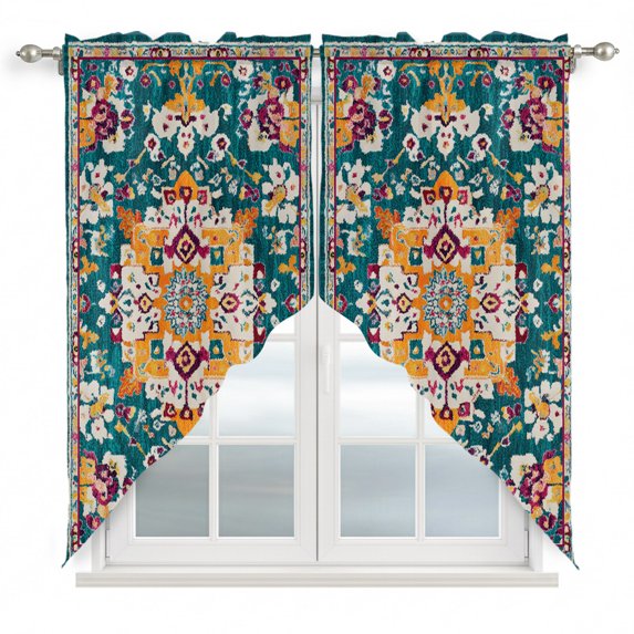 Bohemia Green Swag Curtain Valance for Window 2 Panels Retro Boho ...