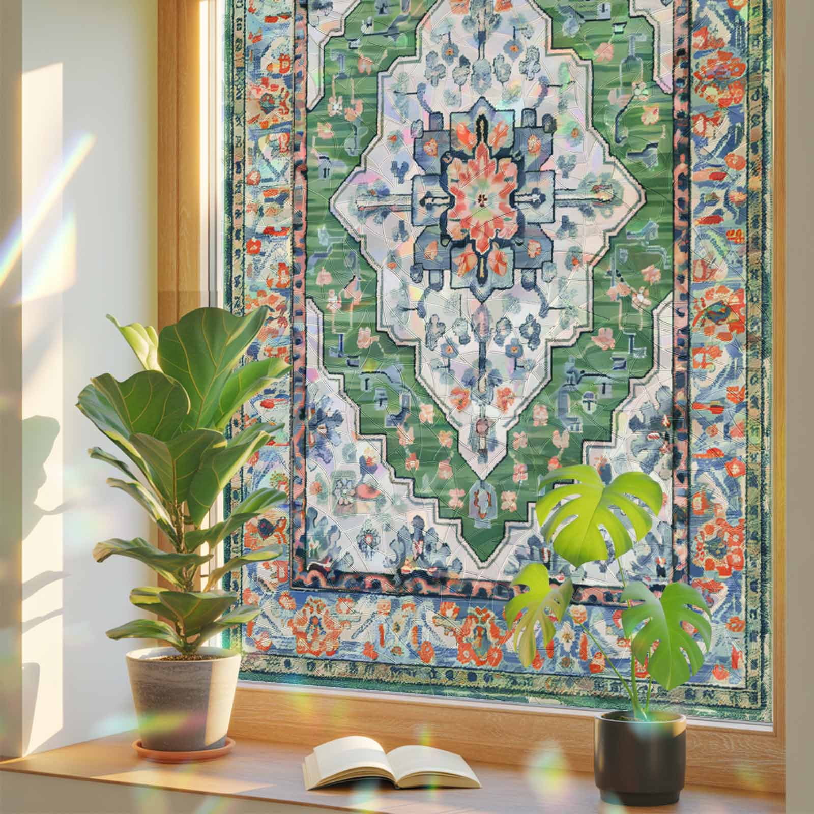 Bohemia Green Turkish Pattern Window Privacy Film, Retro Ethnic Style ...