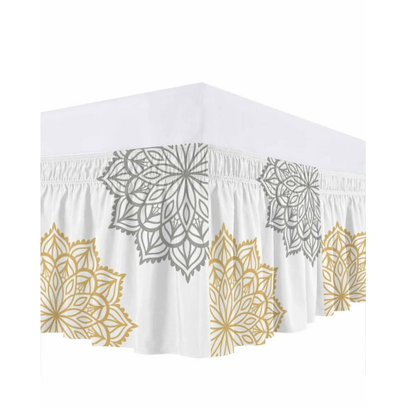 Bohemia Grey Yellow Floral Bed Skirt Queen Size 18 Inch Drop, Boho ...