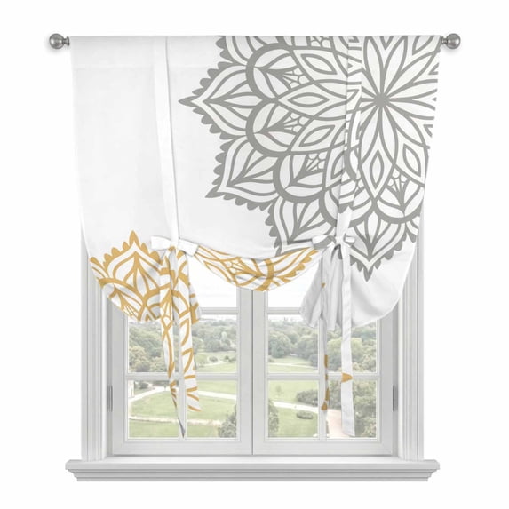 Bohemia Grey Yellow Floral Tie Up Curtains, Boho Flowers Vintage ...