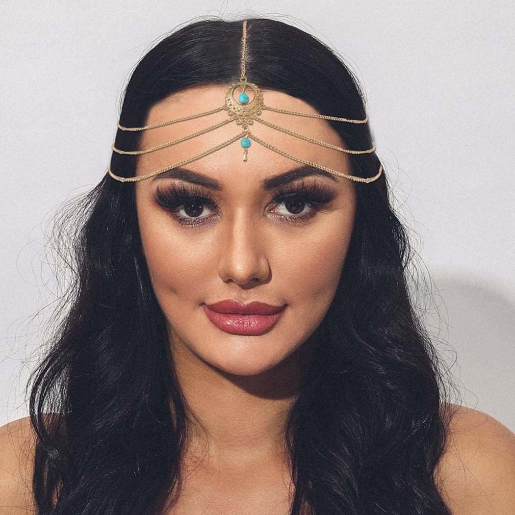 Bohemia Head Chain Jewelry Turquoise Hair Chains Layered Indian Chains ...