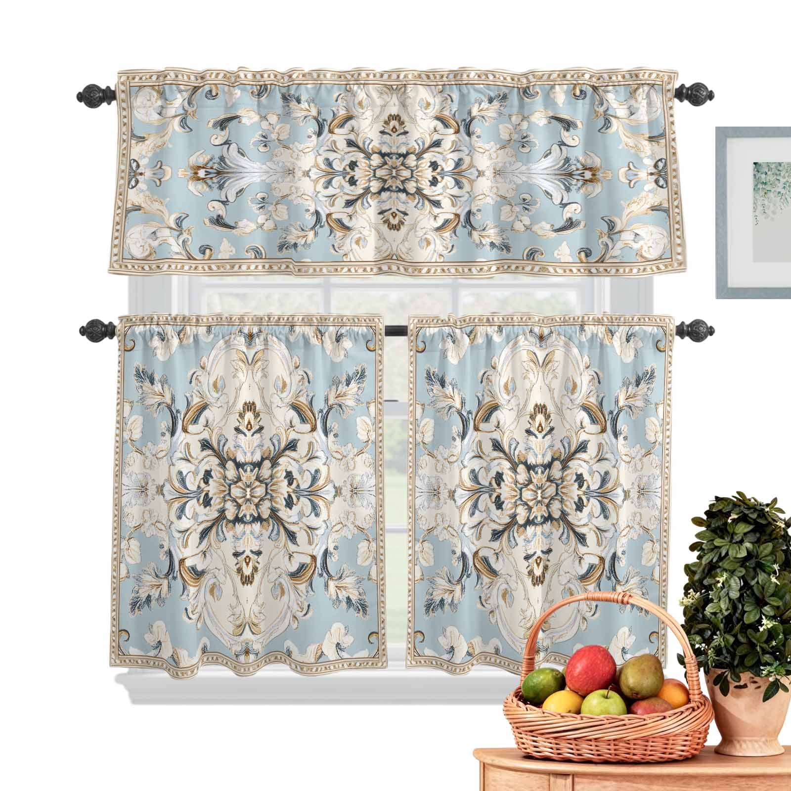 Bohemia Kitchen Curtains Valances 3 Piece Set, Vintage Boho Ethnic ...