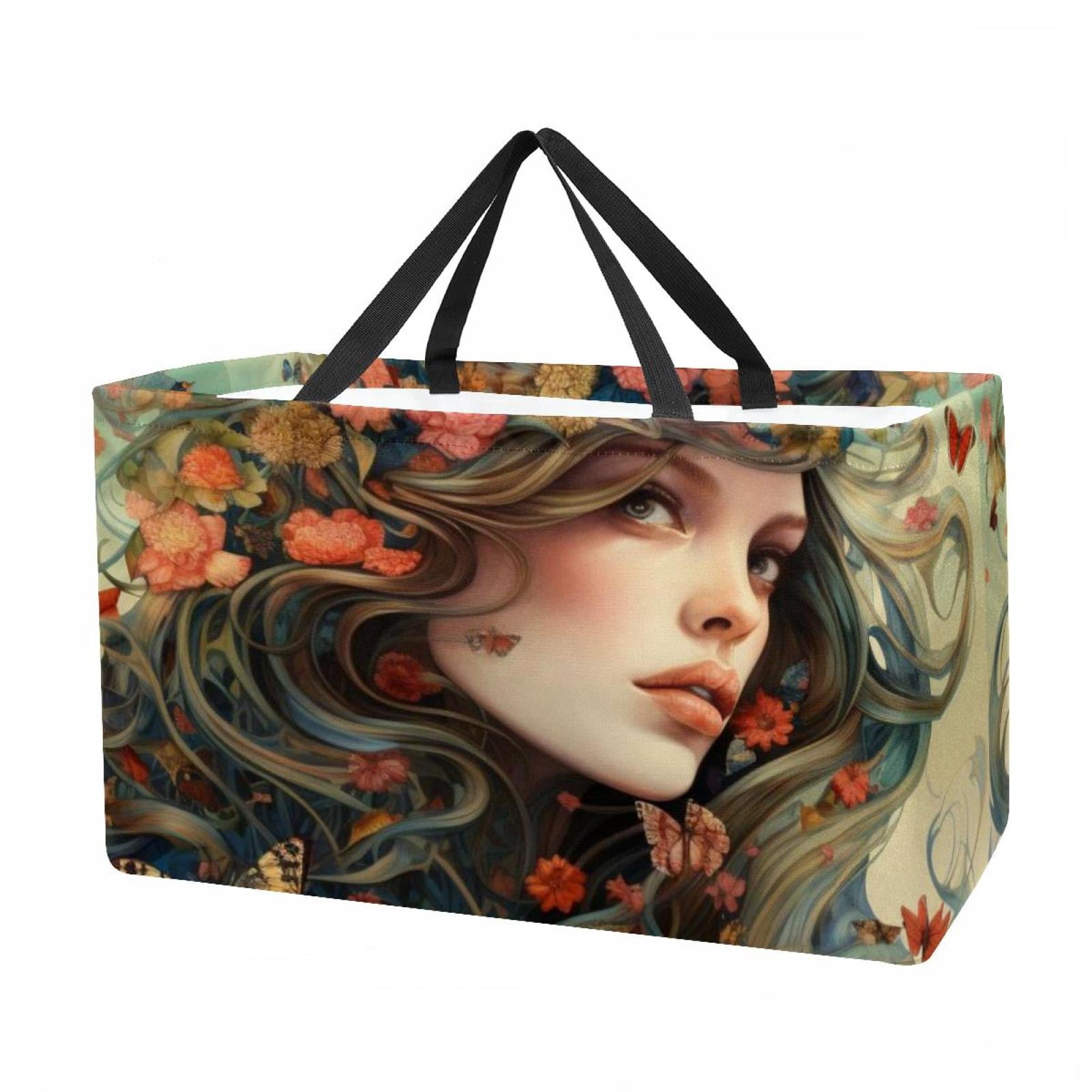 Bohemia Large Capacity Reusable Foldable Beach Bag with Collapsible Bucket, Cube Organizer, and ...