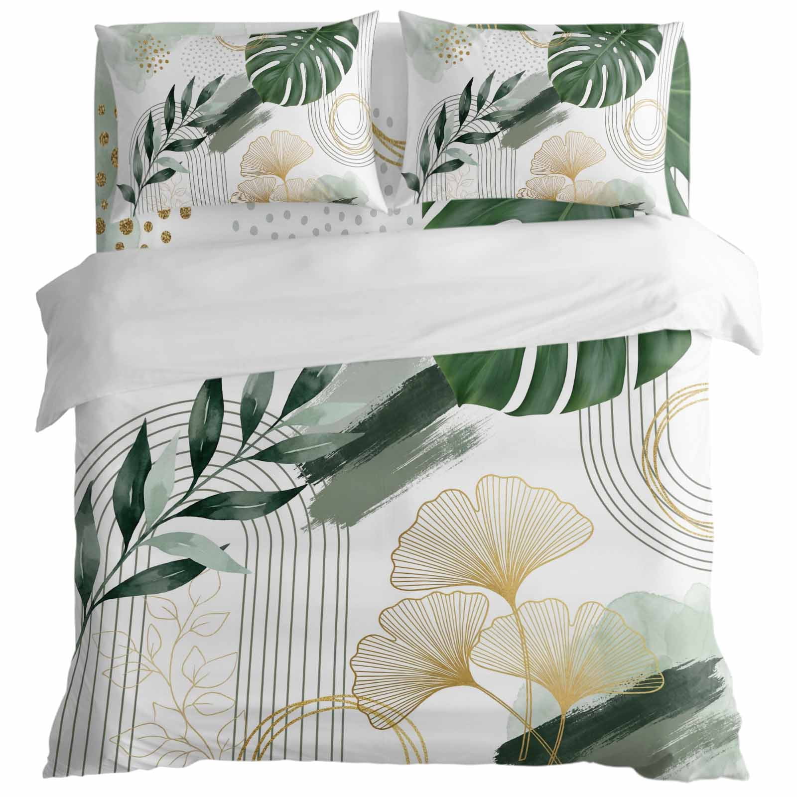 Bohemia Leaf Duvet Cover Set Twin Size, Boho Abstract Botanical Green ...