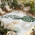 Bohemia Leaf Outdoor Rug, Boho Abstract Botanical Green Monstera Leaf ...